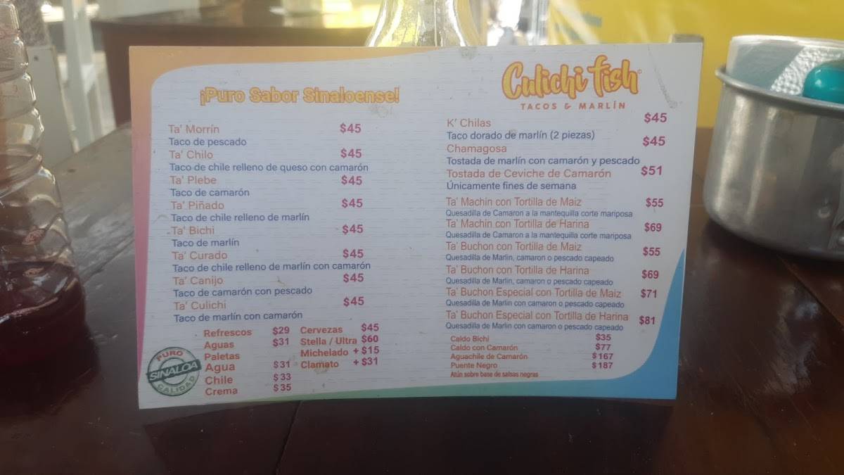 Carta del restaurante Culichi Fish, Ciudad del México