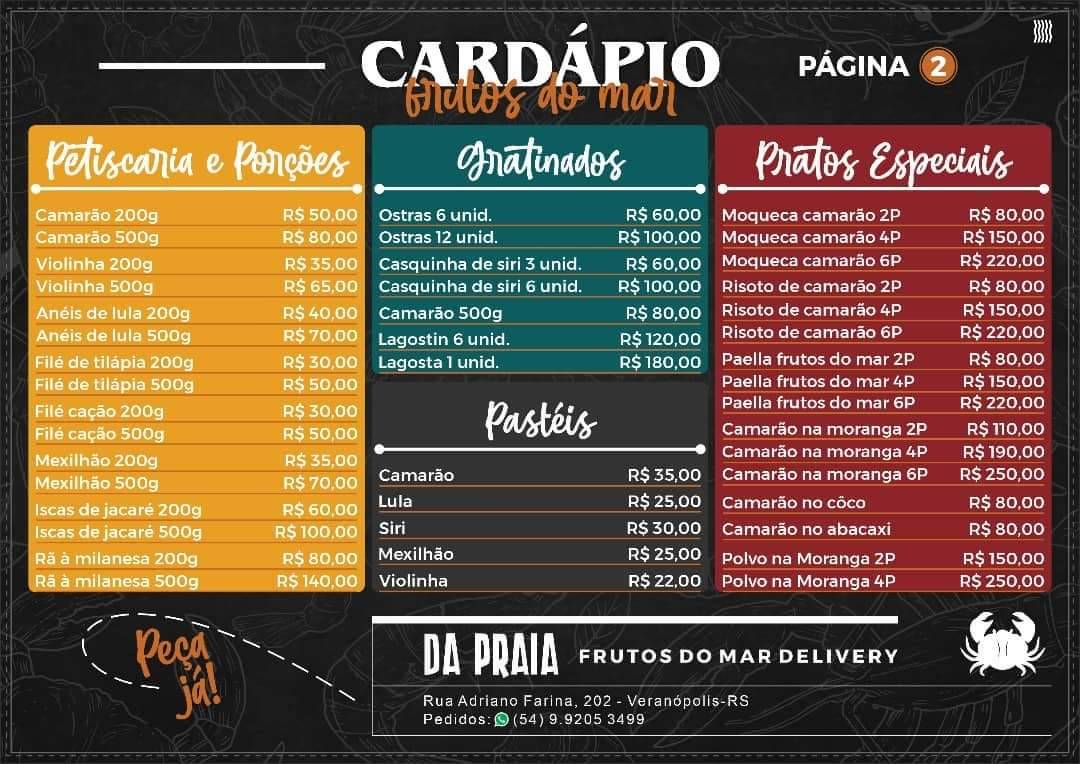 Menu em Da Praia frutos do Mar restaurante, Veranópolis