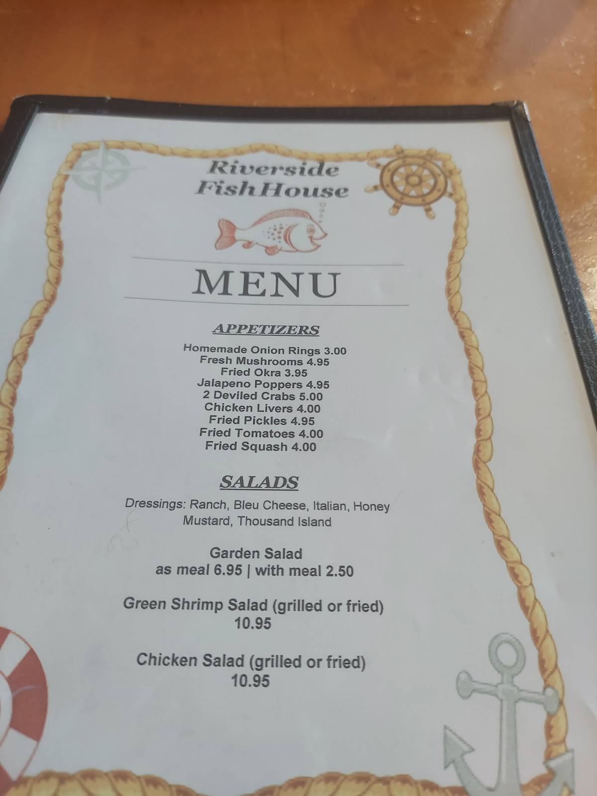 Menu at Riverside Fish House restaurant, Dallas