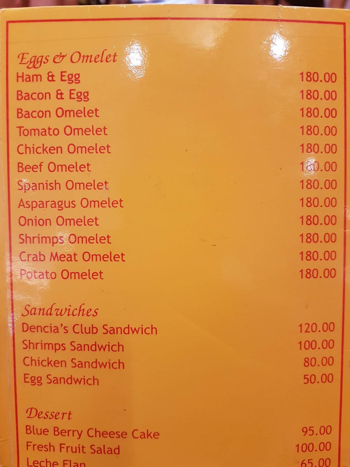 Menu at Davao Dencia's Restaurant, Davao City, General Luna St