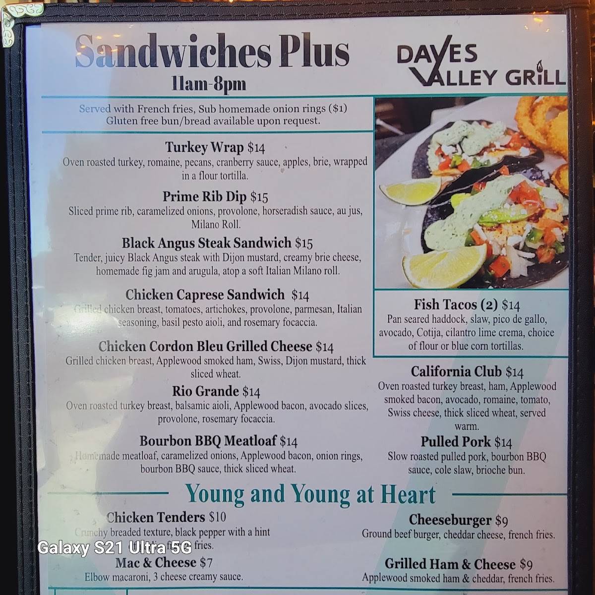 Menu at Dave's Valley Grill cafe, Los Ranchos de Albuquerque