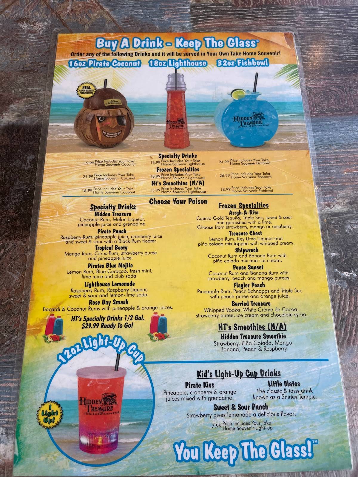 Menu at Hidden Treasure Rum Bar & Grill, Ponce Inlet
