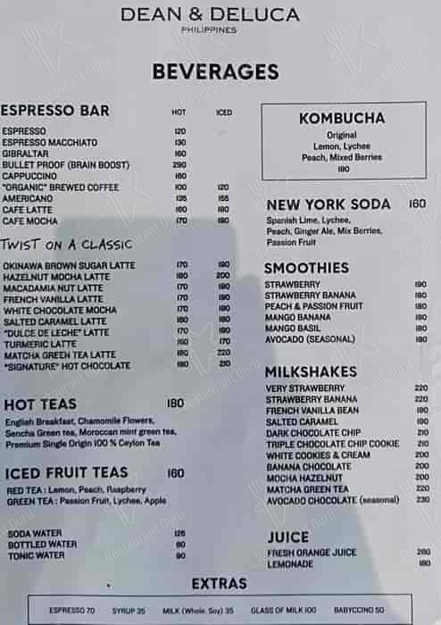 Menu at Dean and DeLuca Quezon City cafe, Quezon City