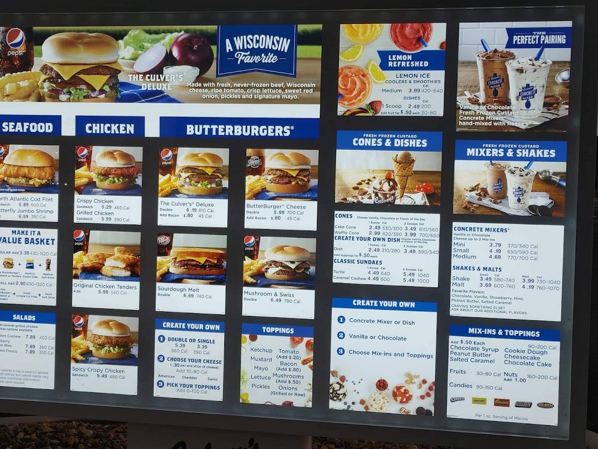 Menu at Culver’s fast food, Decatur, 6th Ave SE