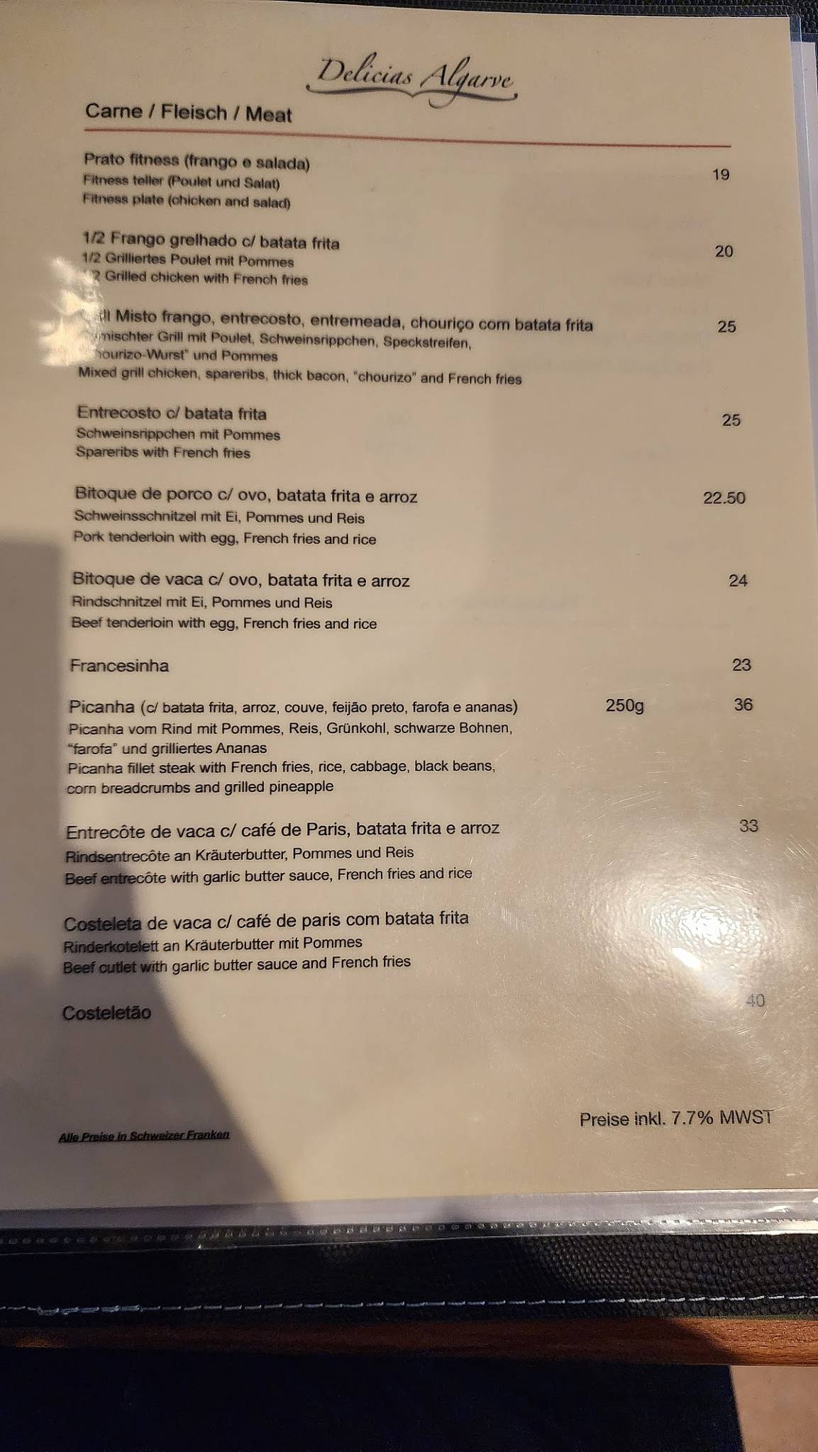 Menu da Delicias Algarve, Interlaken