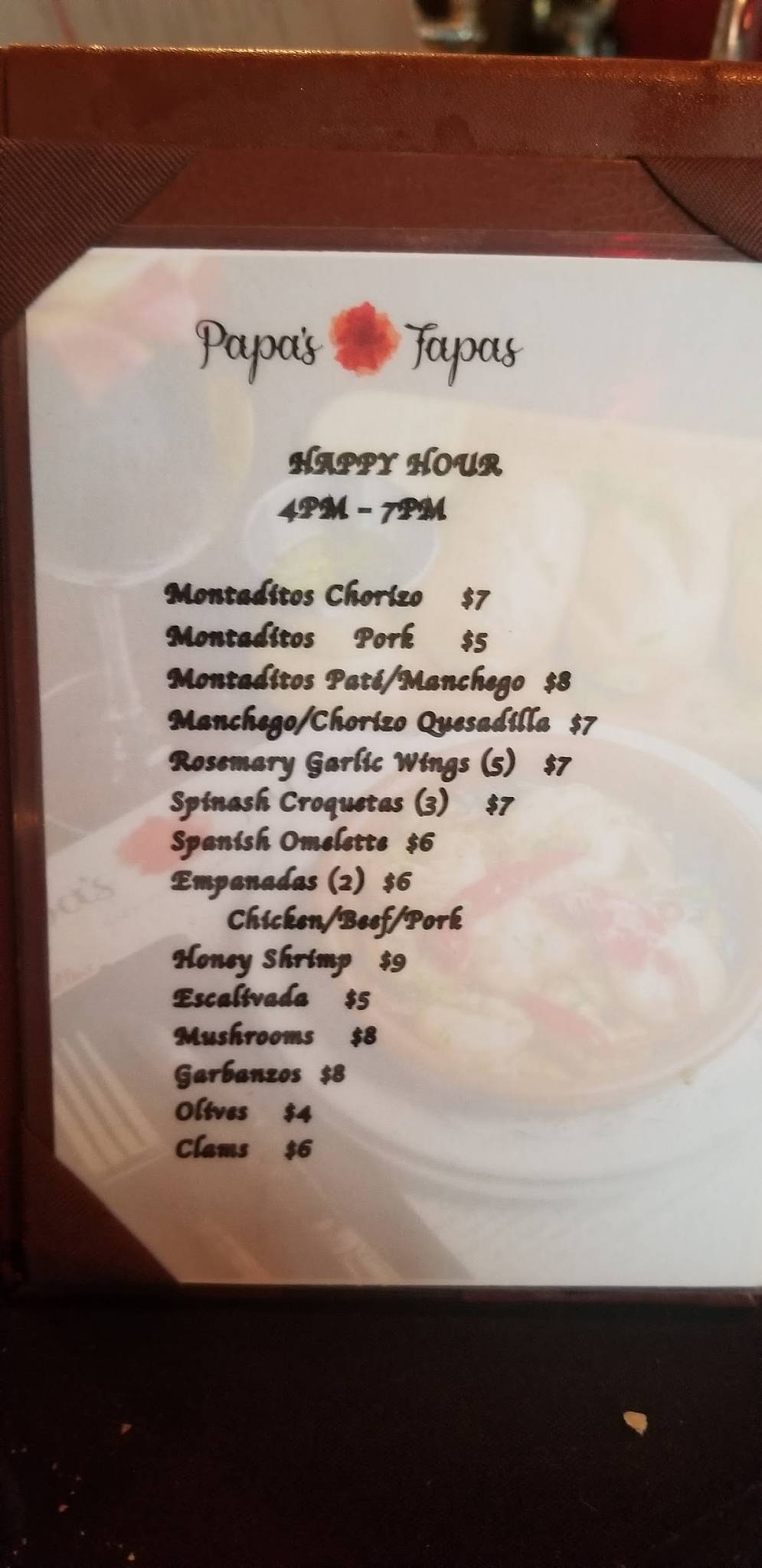 Menu at Papa's Tapas pub & bar, Delray Beach