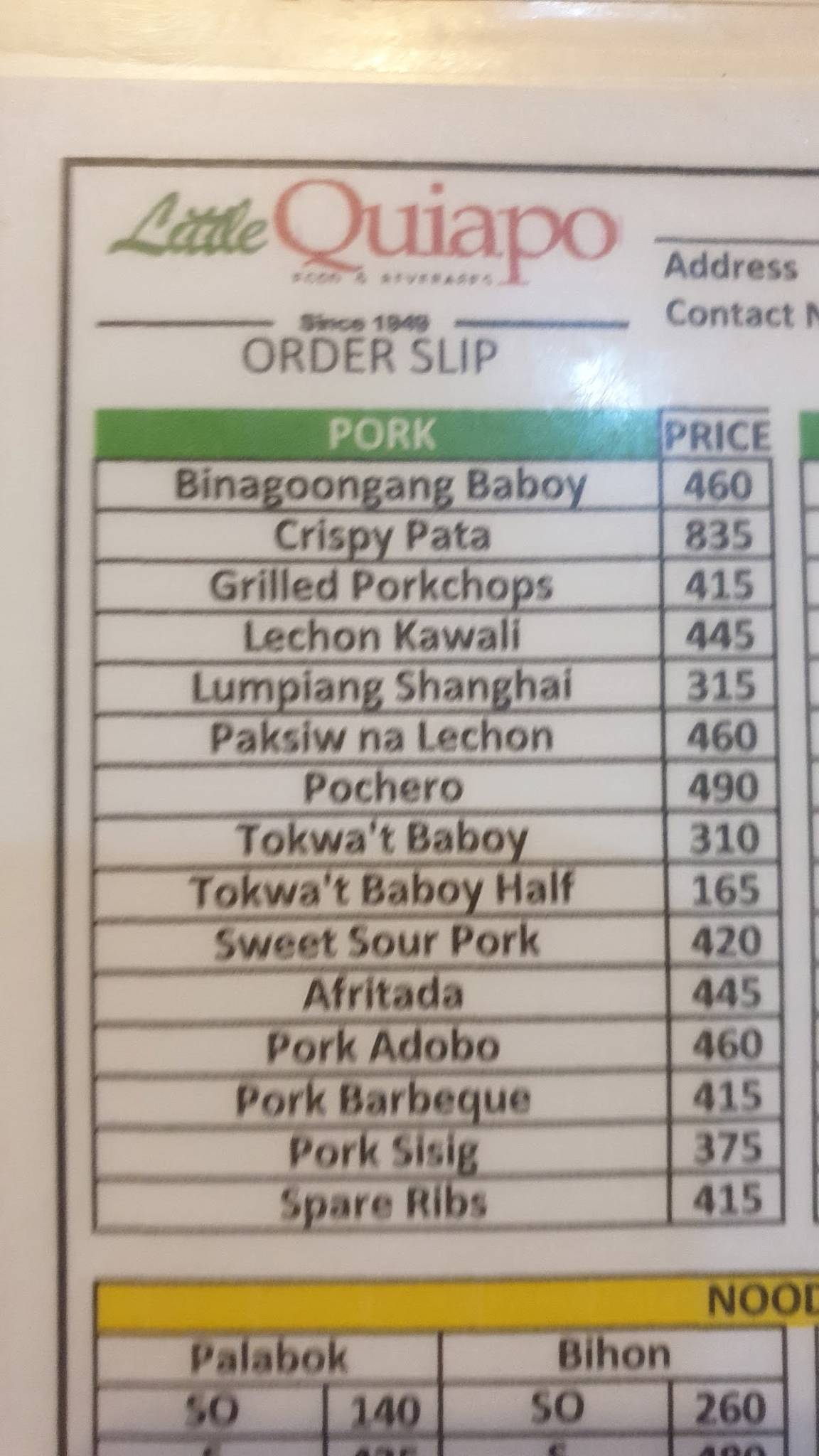 Menu at Little Quiapo desserts, Quezon City