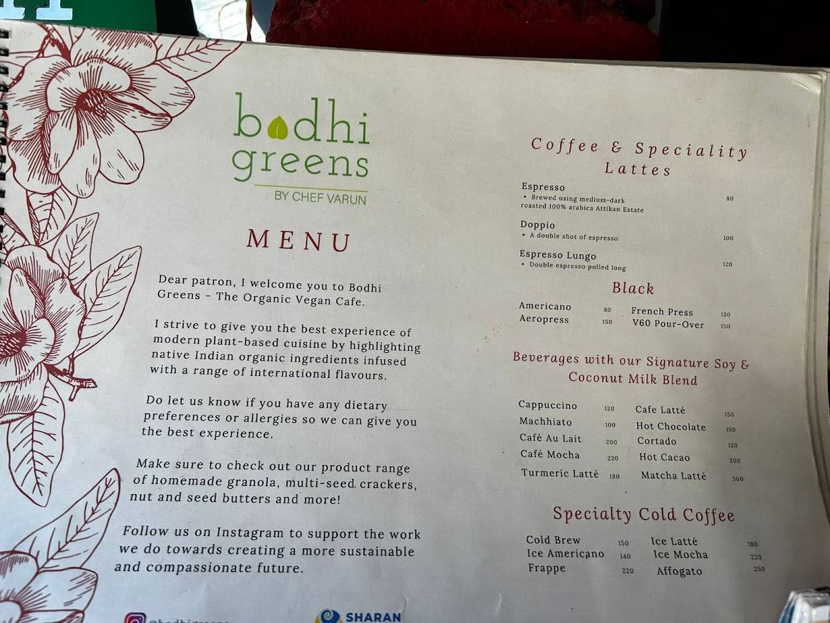 Menu at Bodhi Greens - The Organic Vegan Café by Chef Varun ...