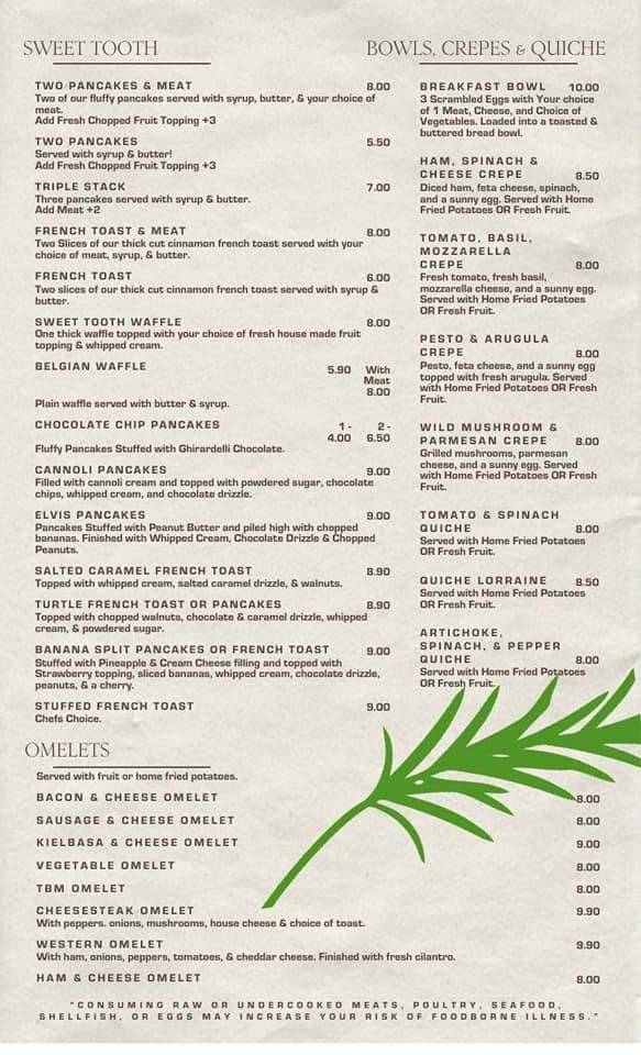 Menu at Dining Room at Sweet Tooth Cafe, Shamokin