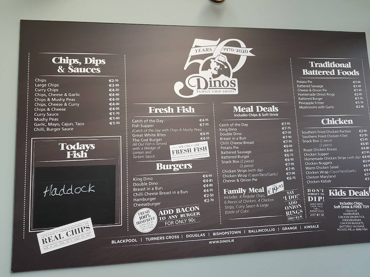 Menu at Dinos restaurant, Kinsale