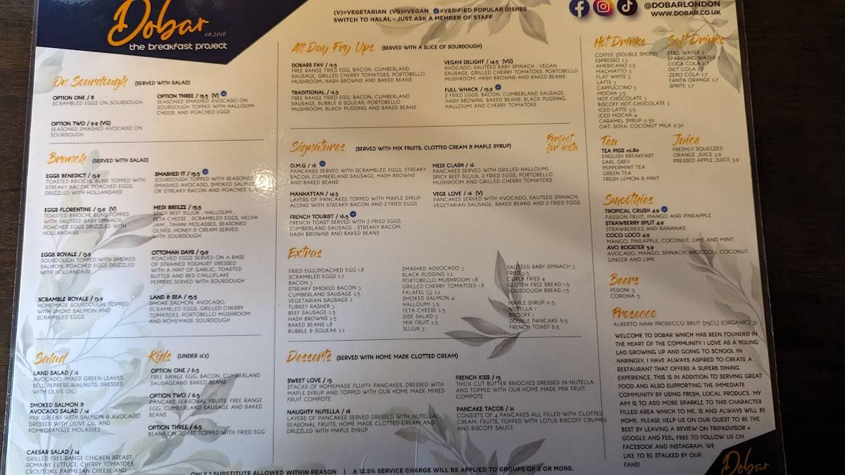 Menu at Dobar, London