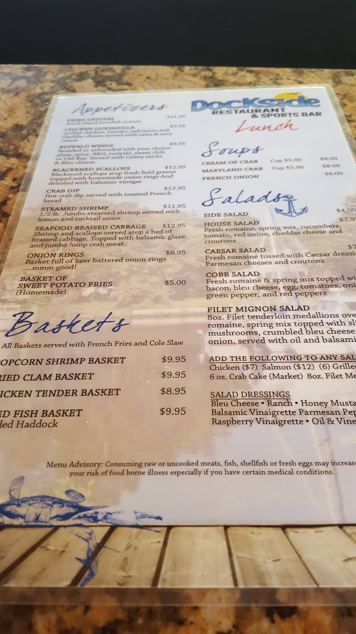 Menu at Dockside Restaurant & Sports Bar, Tracys Landing, 421 Deale Rd