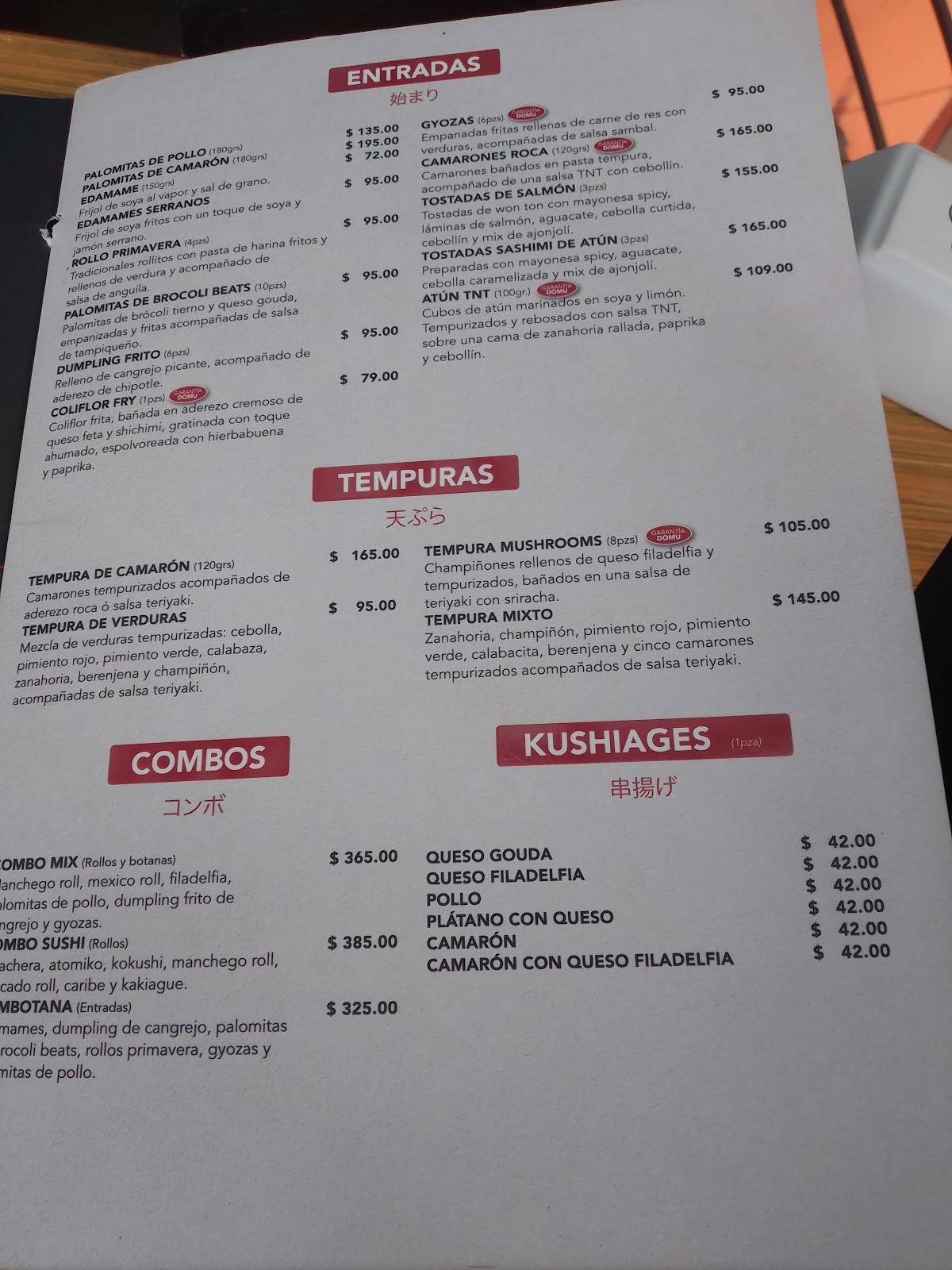 Carta de Domu Sushi Bar, Orizaba