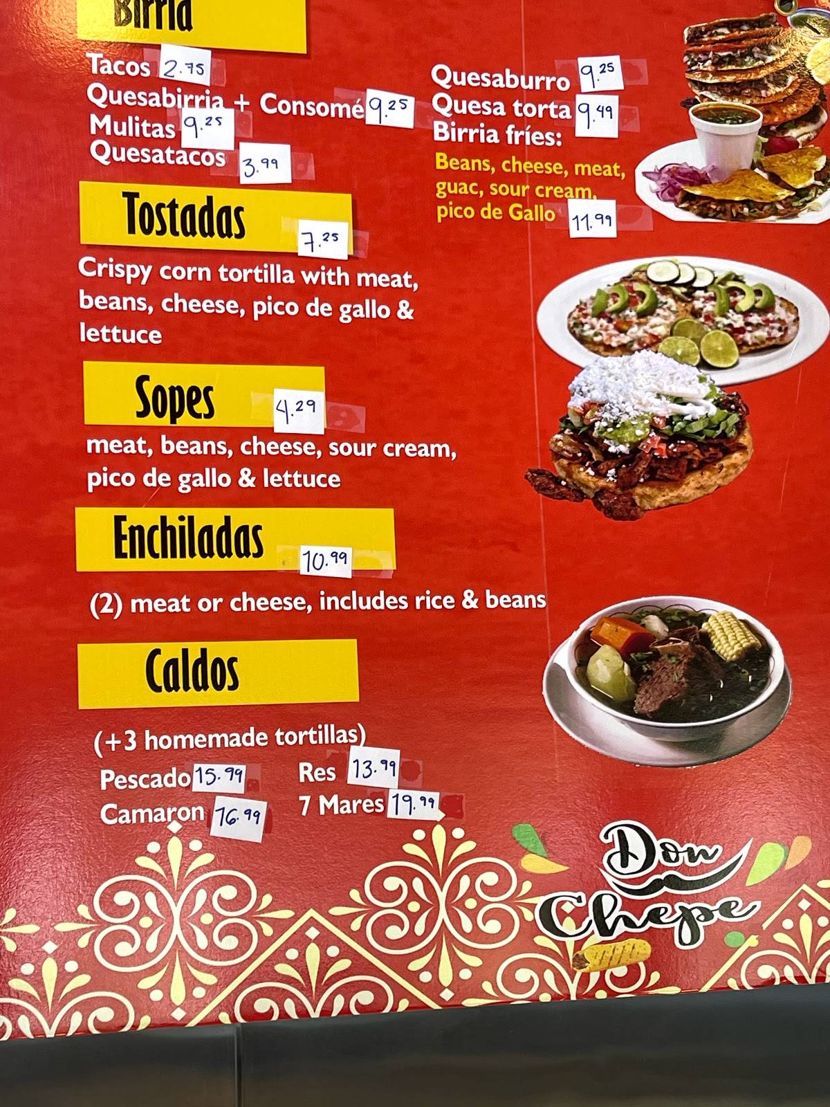Menu at Don Chepe Restaurant, Tulare
