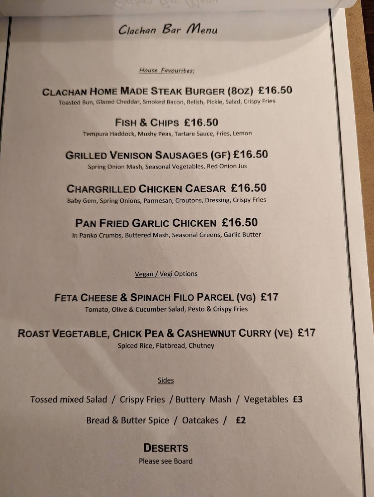 Menu at The Clachan pub & bar, Dornie