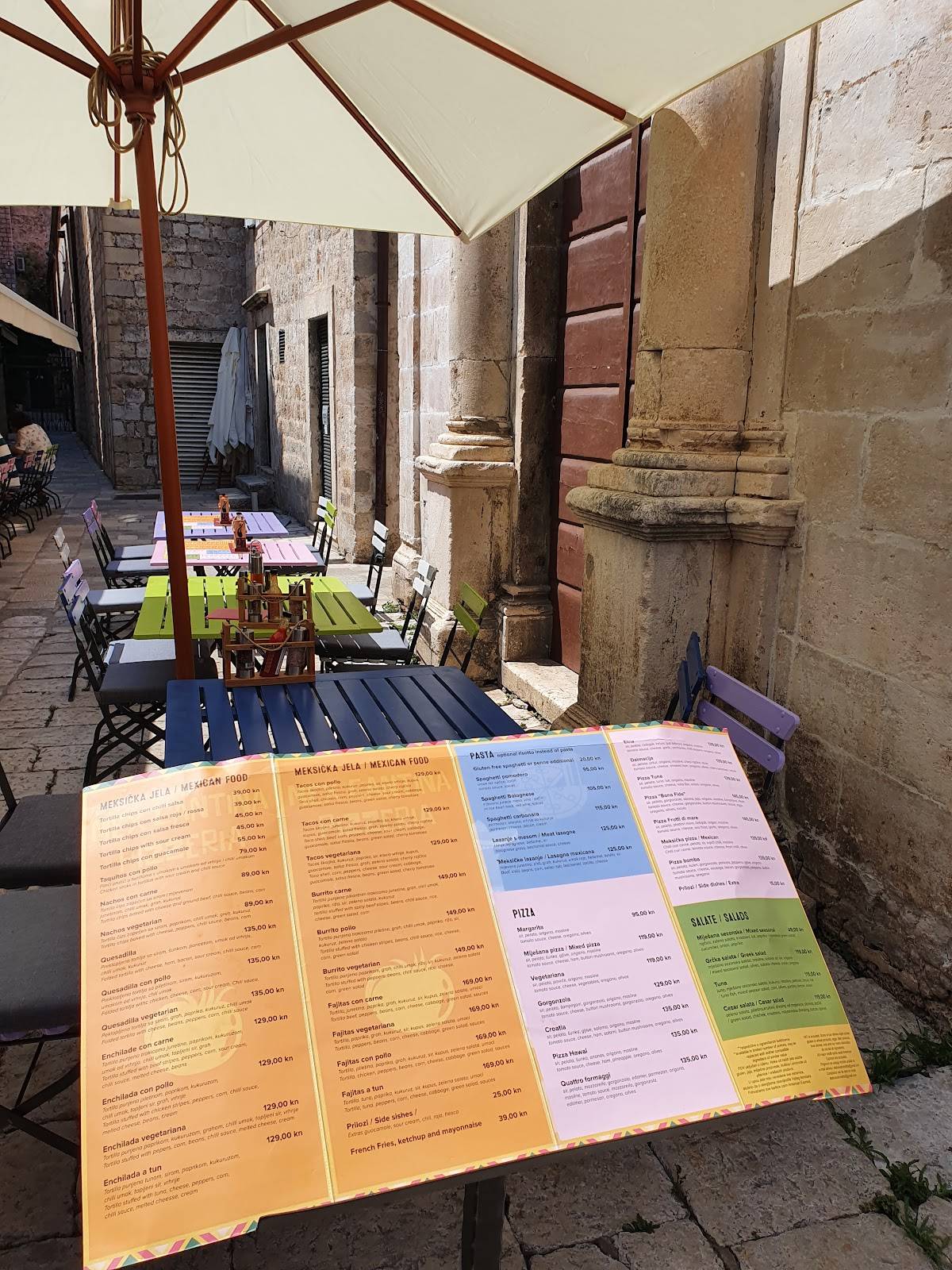 Menu at Mex Cantina Bona Fide restaurant, Dubrovnik