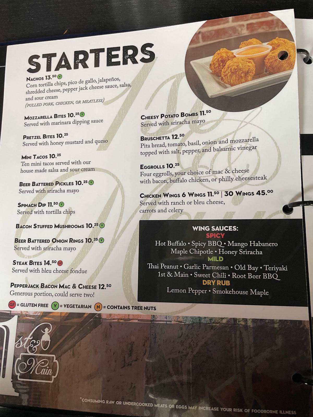 Menu at 1st & Main pub & bar, Dubuque