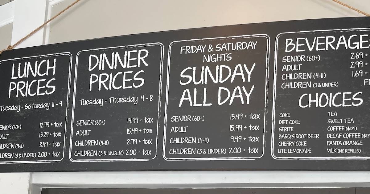 Menu at Duff's Buffet restaurant, Clearwater