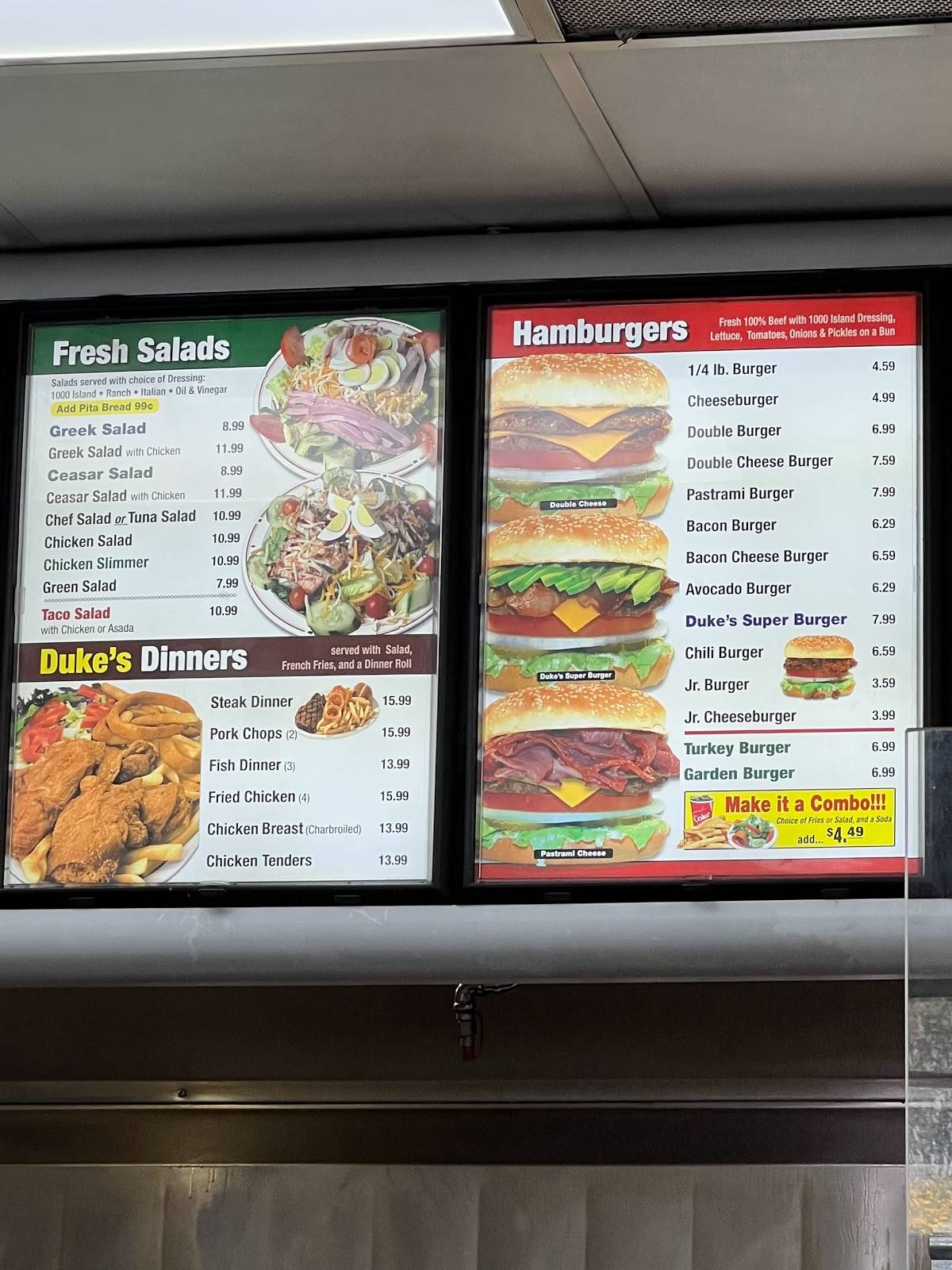 Menu at Duke's restaurant, La Puente
