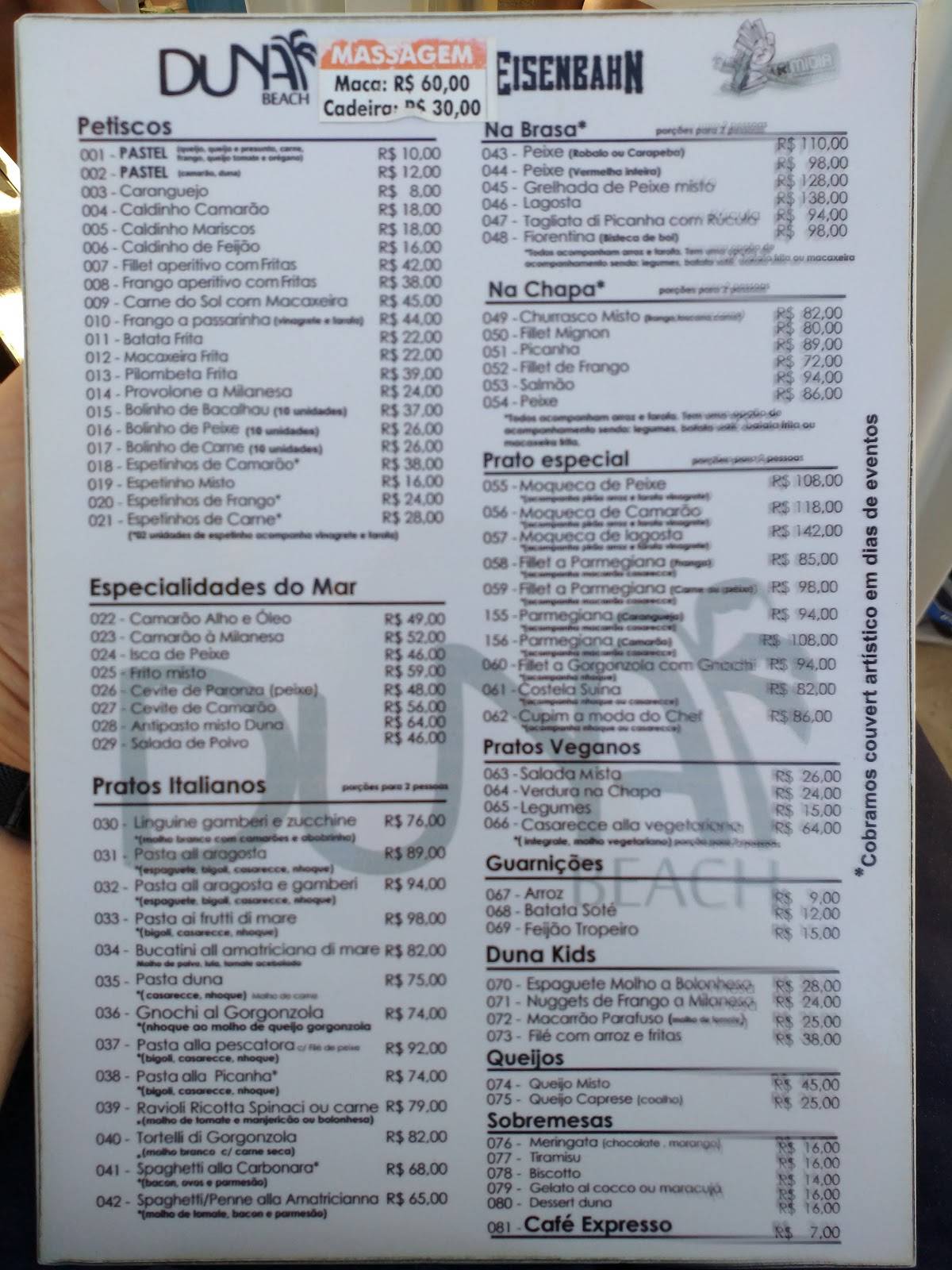 Carta de Duna Beach Restaurant-Bar, Aracaju, Av. Inácio Barbosa
