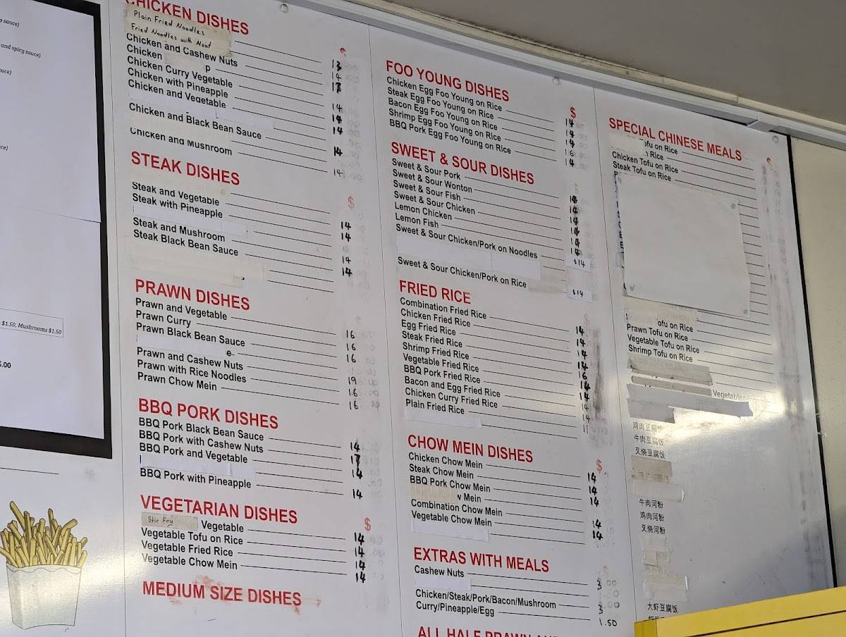 Menu at Mei Wah Takeaways fast food, Dunedin