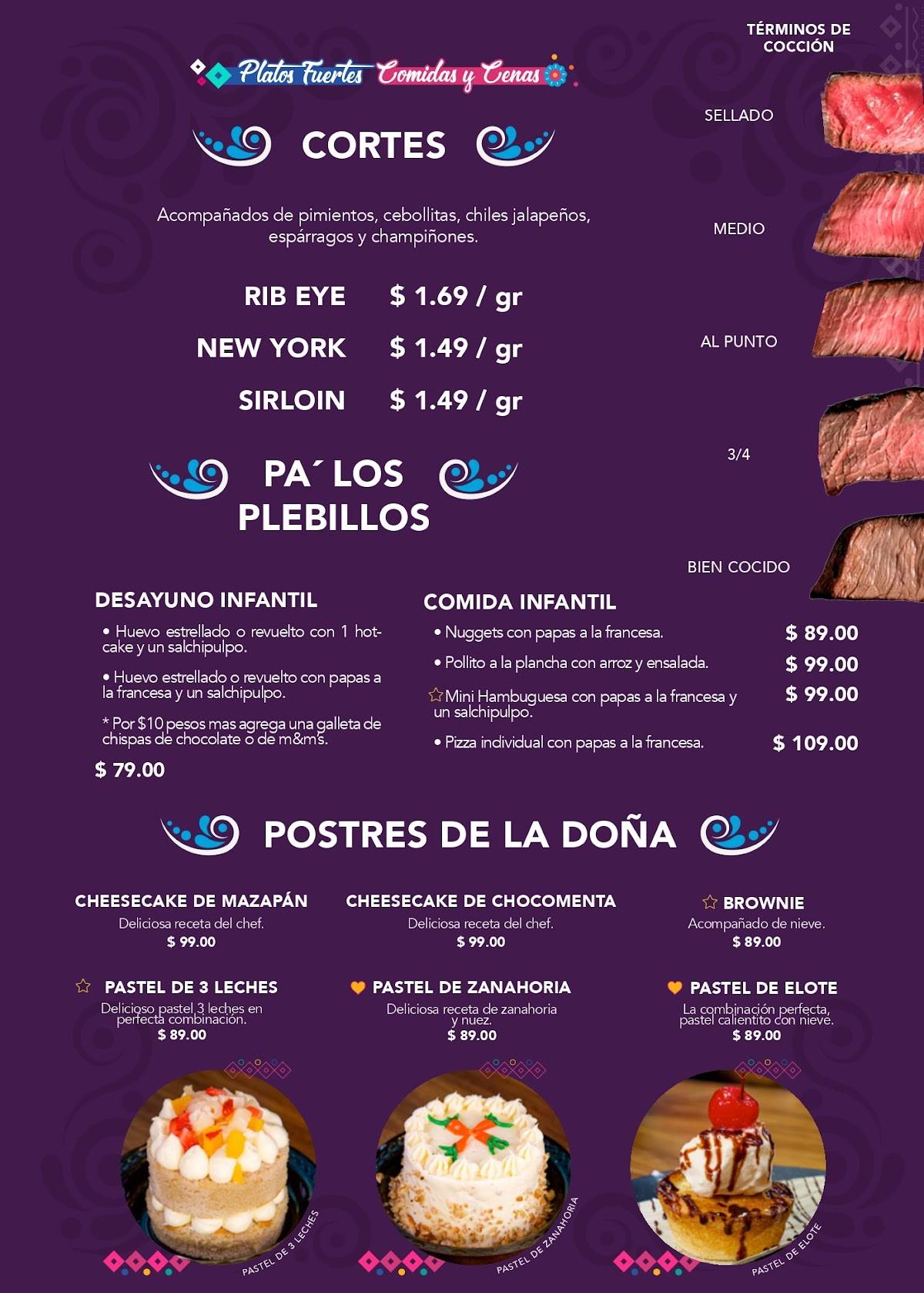 Carta de La Doña Restaurante, Durango