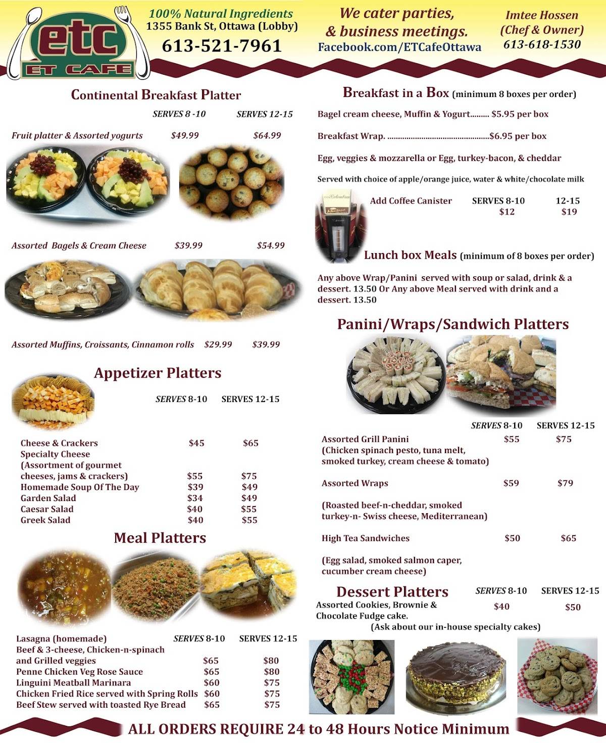 Menu at E T Cafe, Ottawa