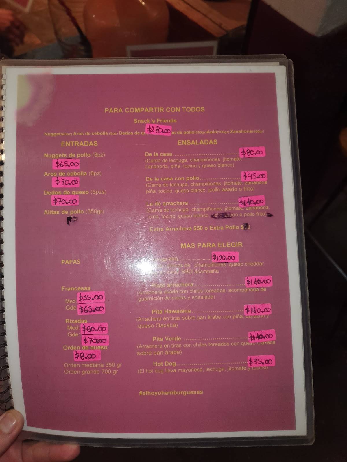 Carta del restaurante EL HOYO HAMBURGUESAS, Ciudad del México