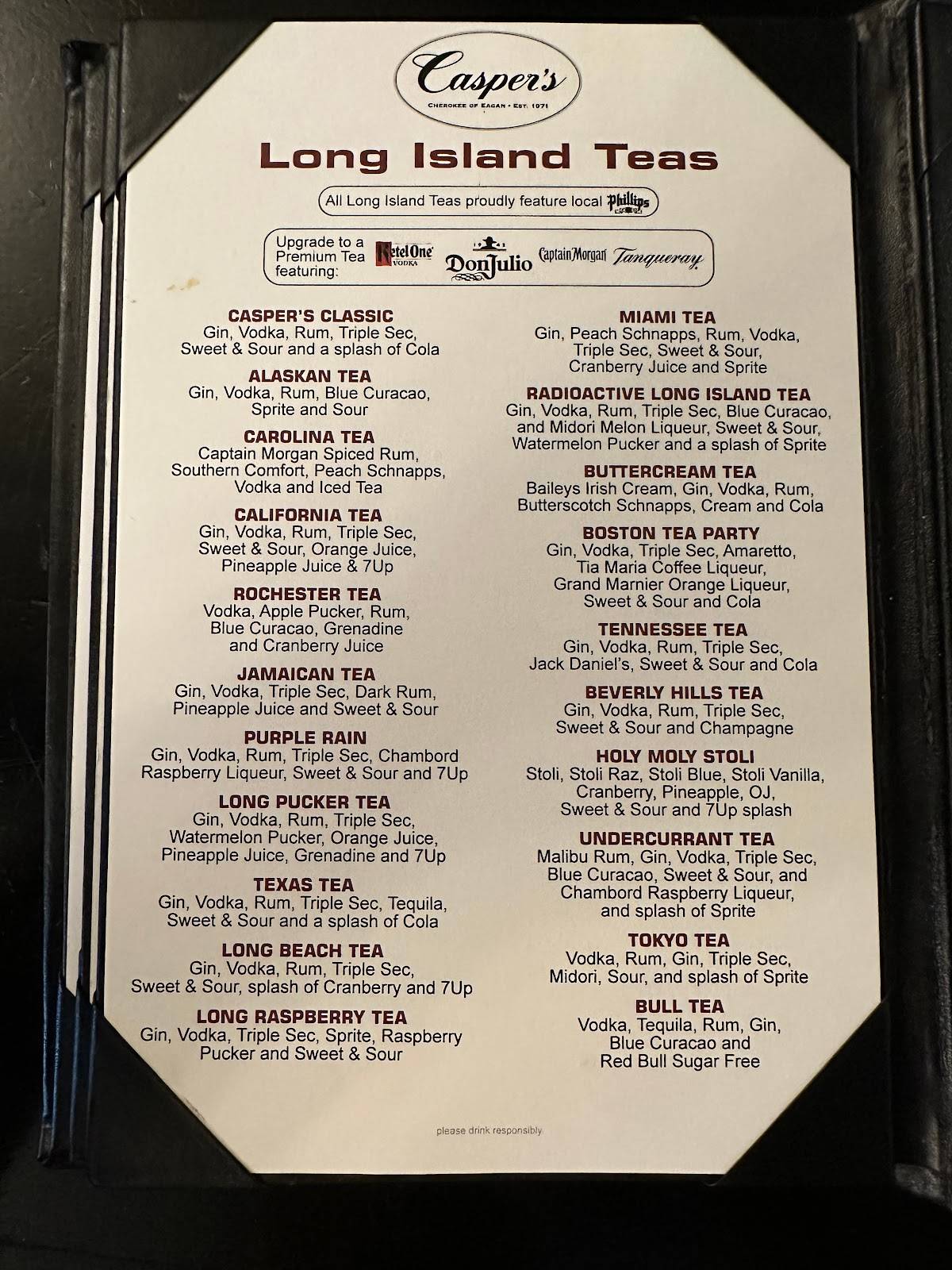 Menu at Casper's Cherokee of Eagan pub & bar, Eagan