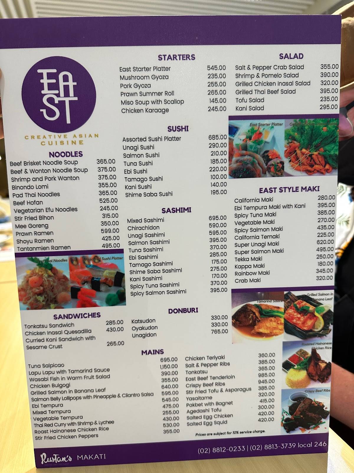 Menu at East Creative Asian Cuisine, 2nd Floor, Rustan's Department ...