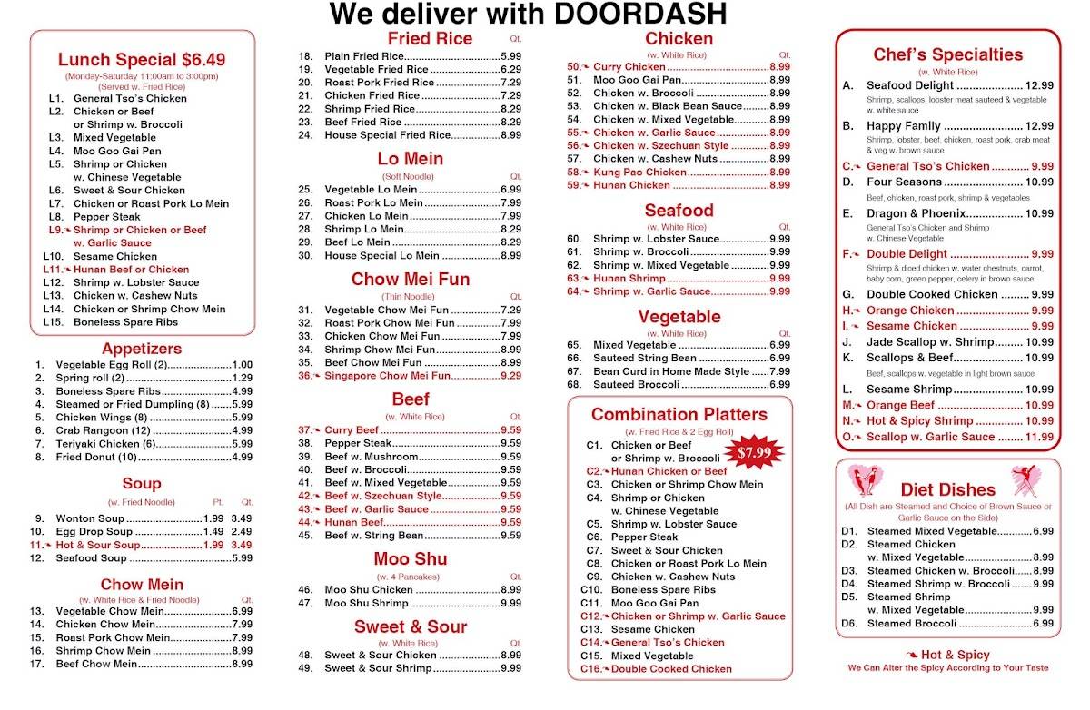 Menu at East Wind Buffet restaurant, Owatonna