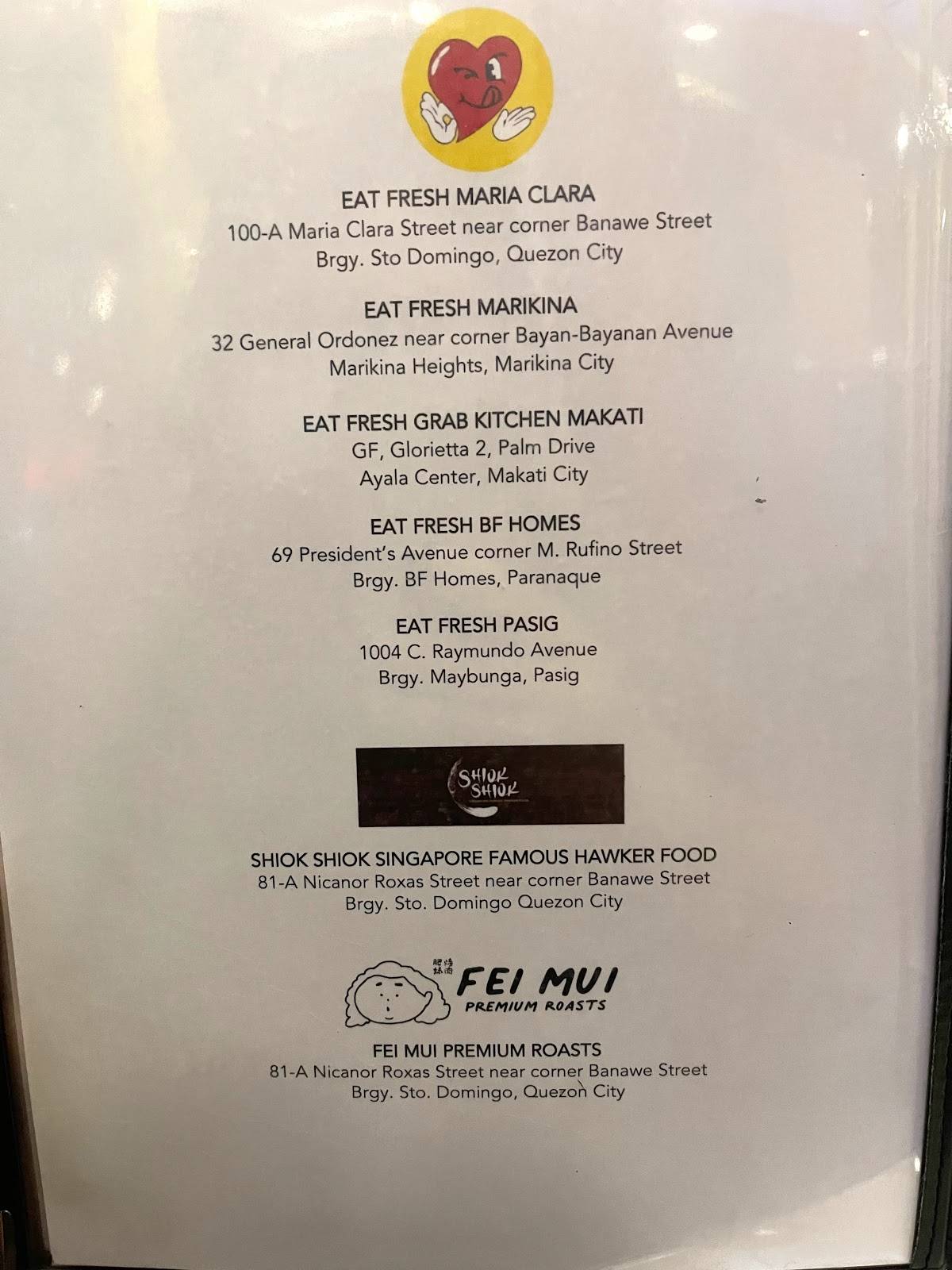Menu at Eat Fresh Katipunan - Southbound restaurant, Quezon City