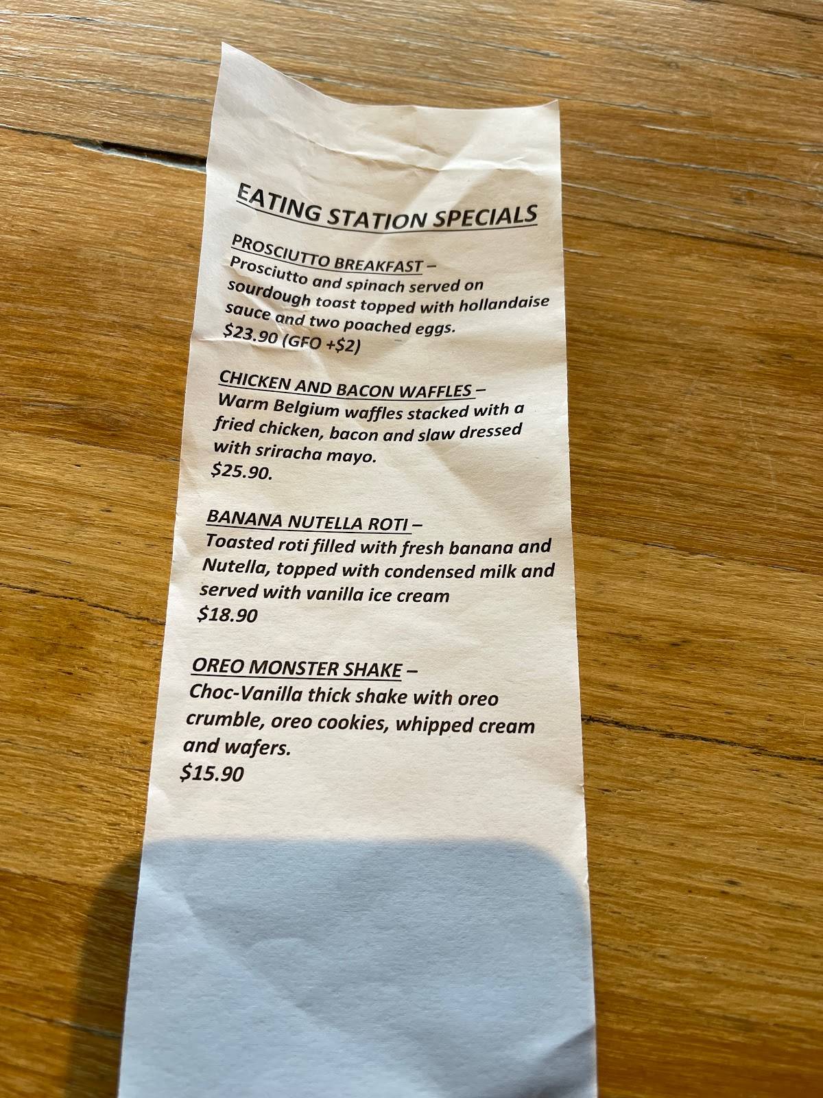 Menu at Eating Station cafe, Ravenhall