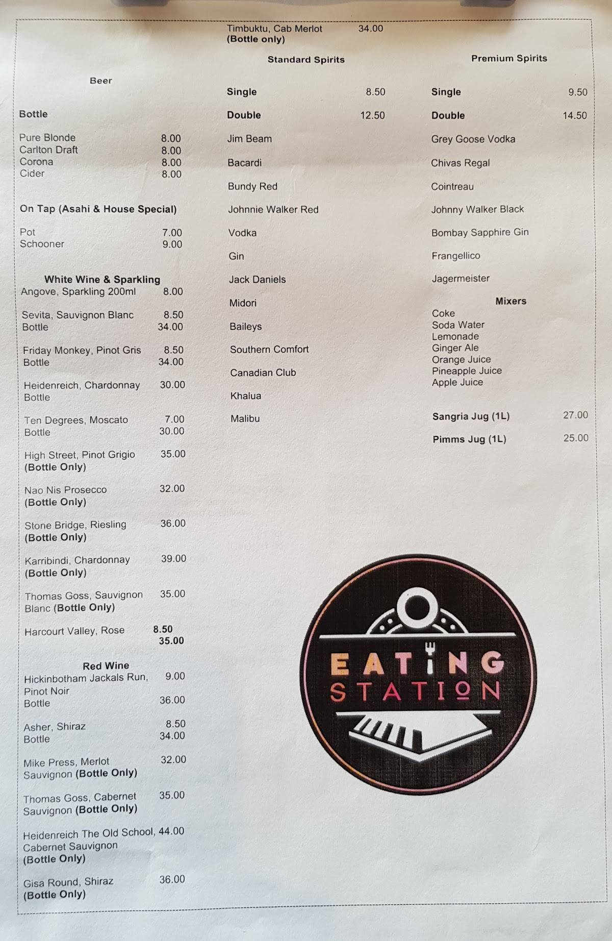 Menu at Eating Station cafe, Ravenhall