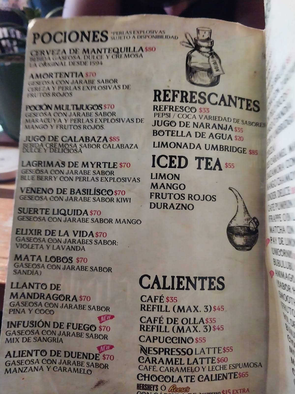 Carta del restaurante El Caldero Mágico TRC, Torreón