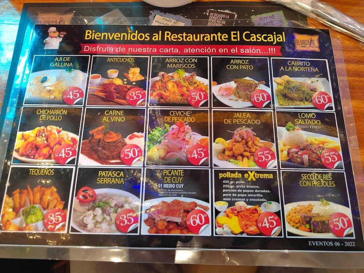 Carta del restaurante El Cascajal, Lince, Av. Francisco Lazo 2495