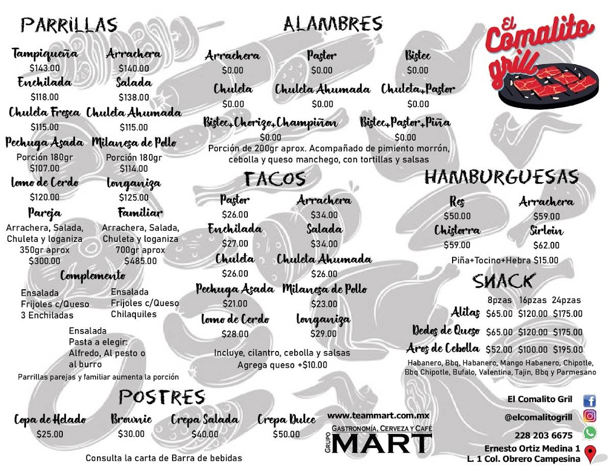 Menu at El Comalito Grill restaurant, Xalapa
