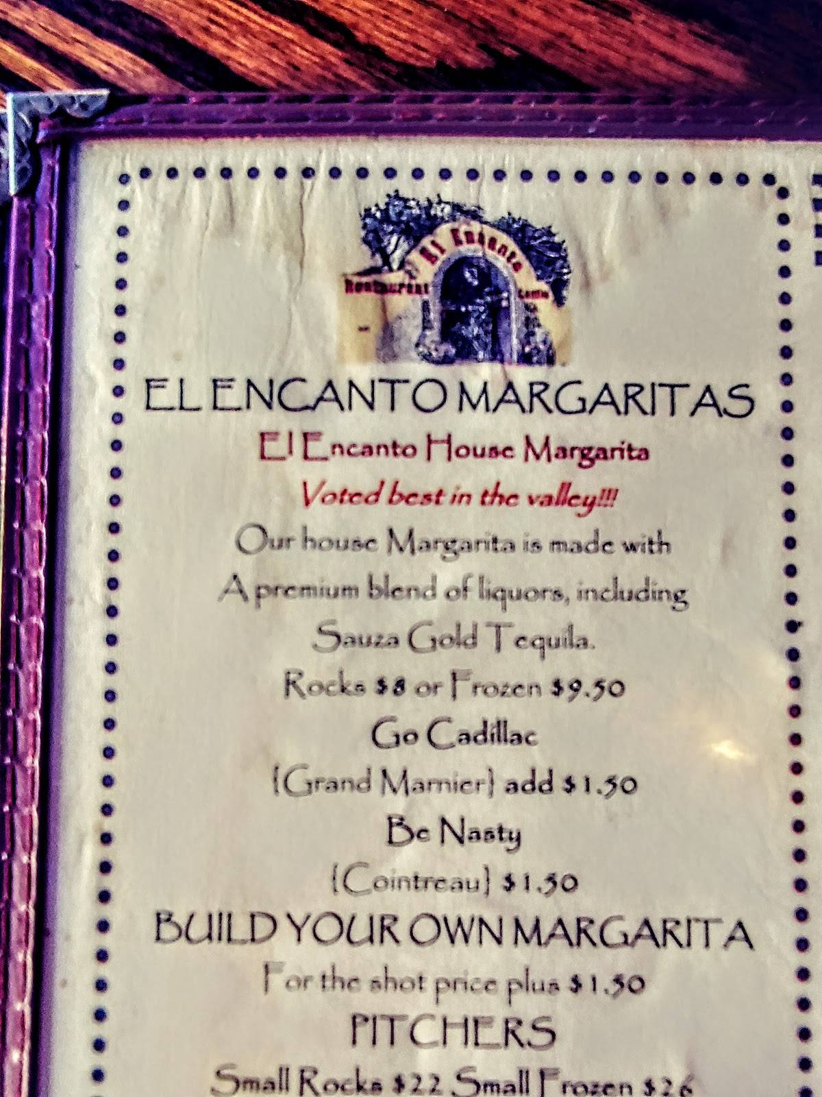Menu at El Encanto restaurant, Cave Creek, E Cave Creek Rd