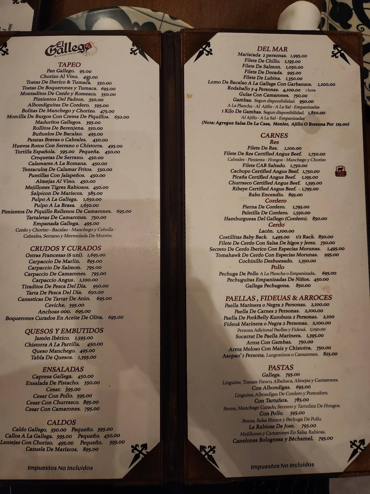 Menu at El Gallego restaurant, Santo Domingo, C. César Nicolás Penson 76