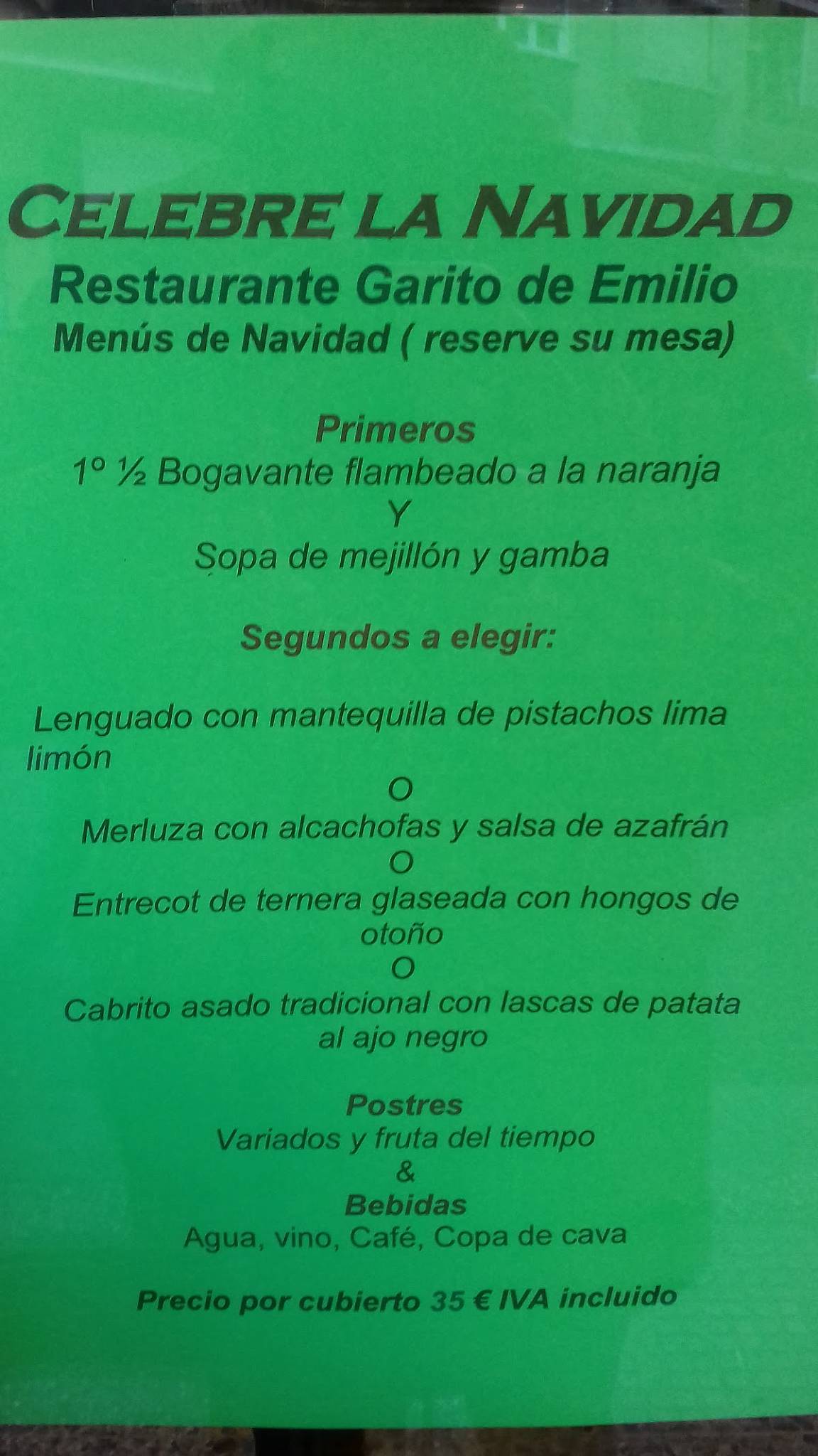 Carta del pub y bar El Garito del Emilio, Zaragoza
