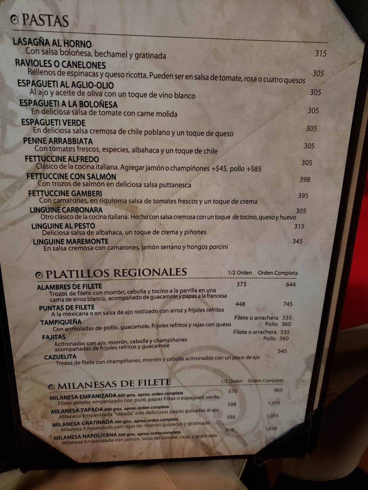 Carta del restaurante El Gaucho del Monterrey, Monterrey, Arroyo Seco # 100