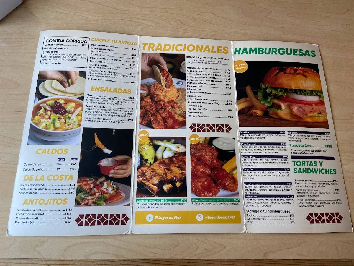 Carta del restaurante El Lugar del Max, Guadalupe, Gral. Plutarco Elías ...