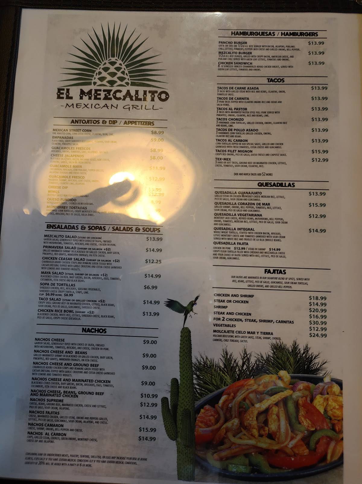 Menu at El Mezcalito Mexican Grill restaurant, Palm Bay