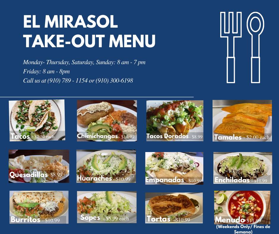 Menu at El Mirasol-Mexican Grill and Store restaurant, Burgaw