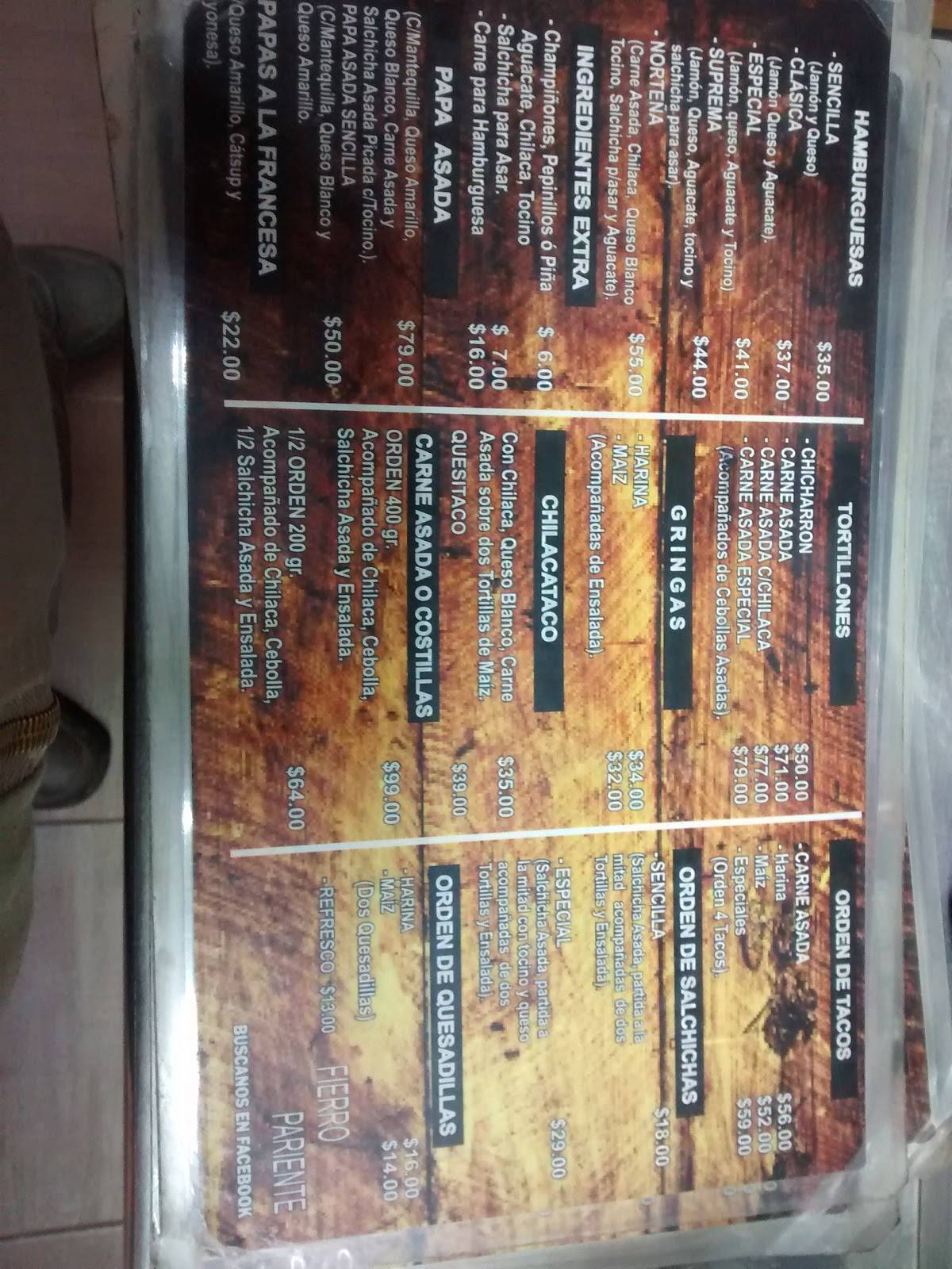 Carta de Restaurant "El Pariente" Calz. Xochimilco, Torreón