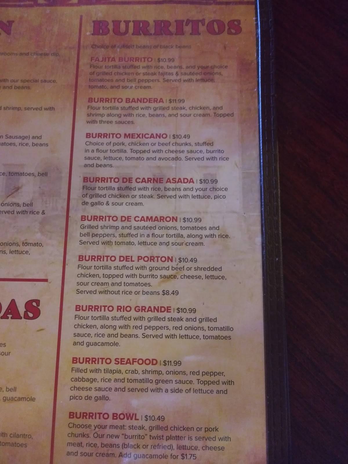 Menu at El Porton Mexican Grill restaurant, Glenwood