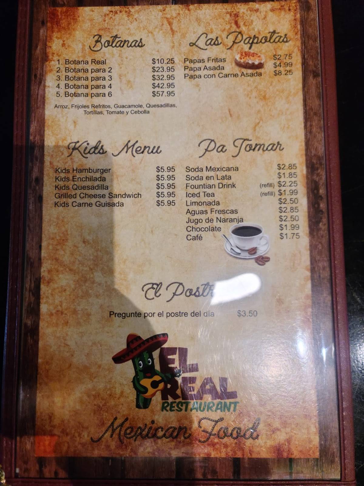 Menu at El Real 2 restaurant, La Joya