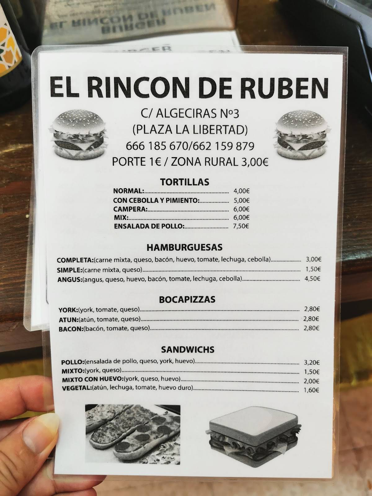 Carta del pub y bar El Rincón del Rubén, Puerto Real