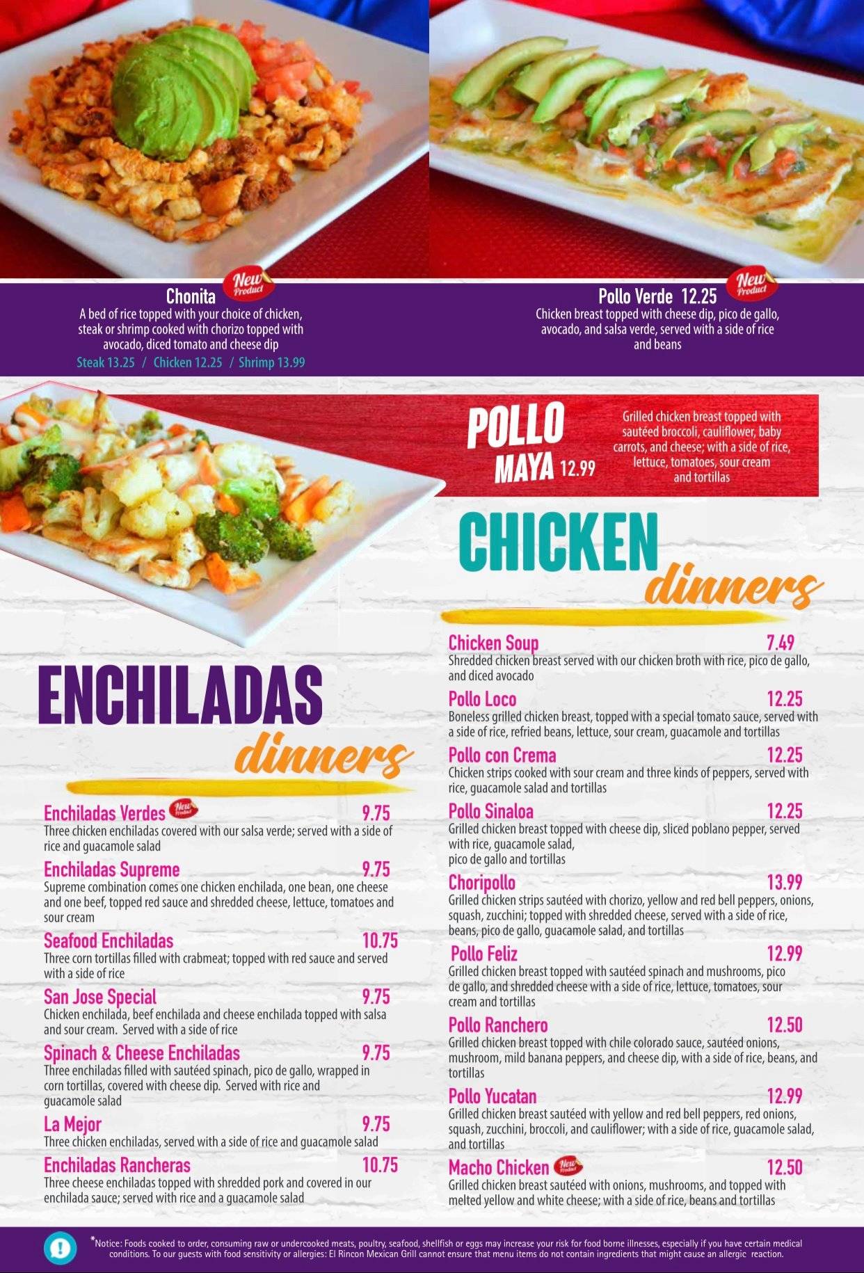 Menu at El Rincon restaurant, Akron