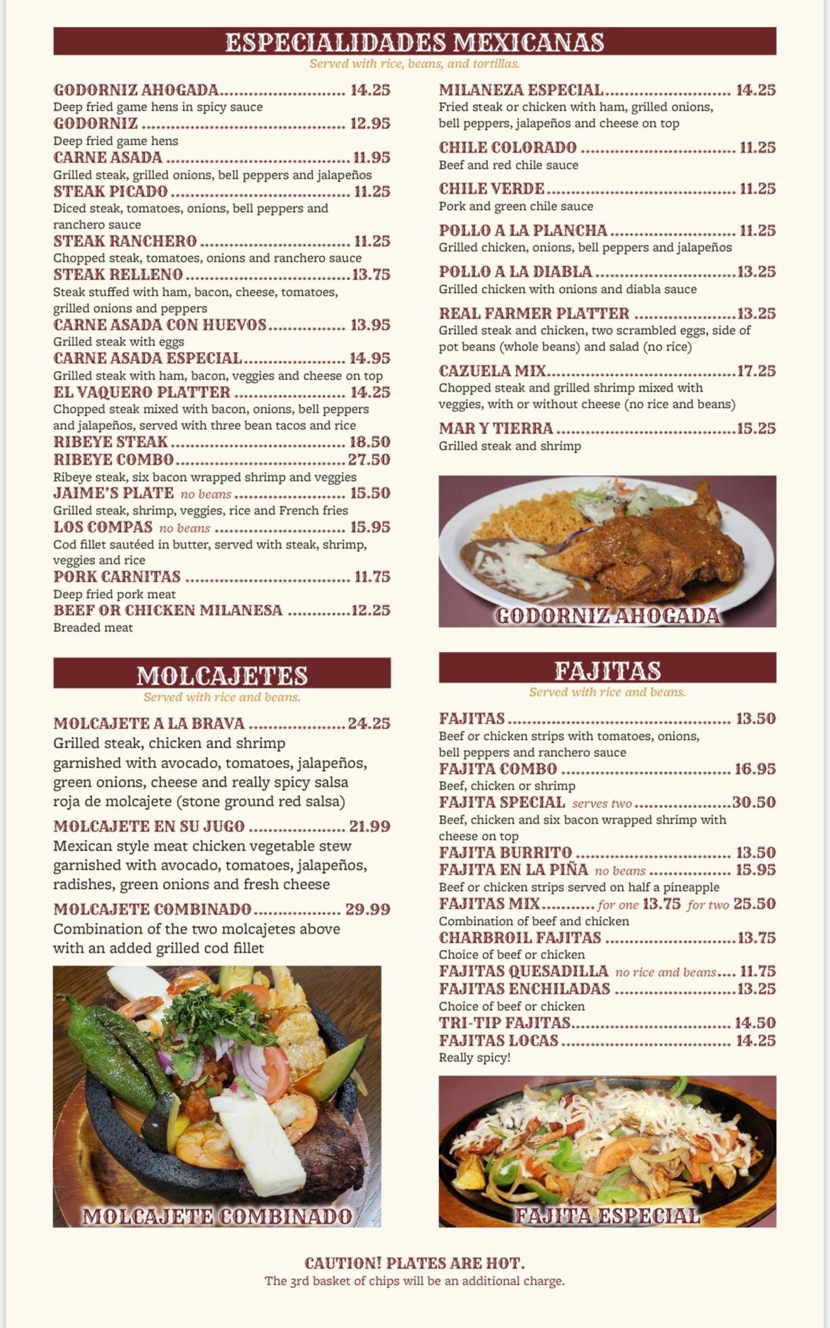 Menu at El Tapatio restaurant, Wendell